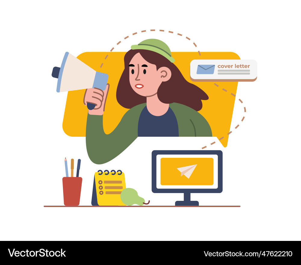 Girl with loudspeaker looking Royalty Free Vector Image