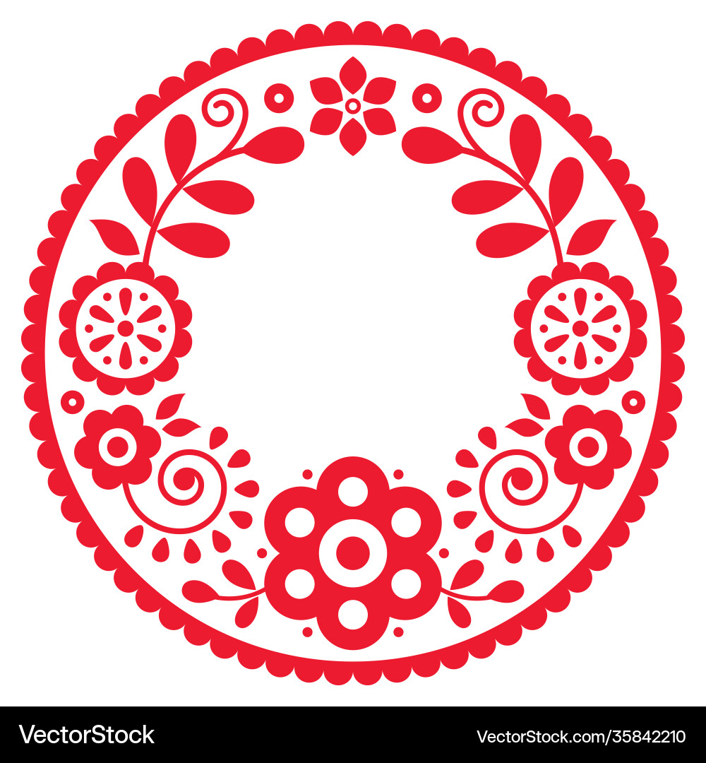 Polish floral folk mandala with frame Royalty Free Vector