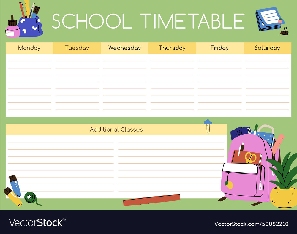 School timetable design lessons schedule blank Vector Image