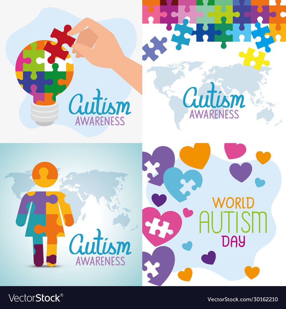 Set poster world autism day with decoration Vector Image
