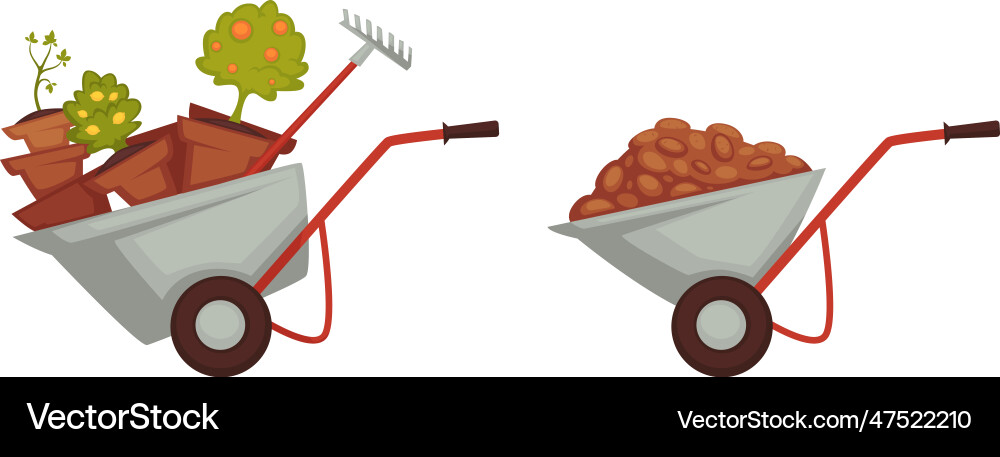 Wheelbarrow with gardening tools and instruments Vector Image