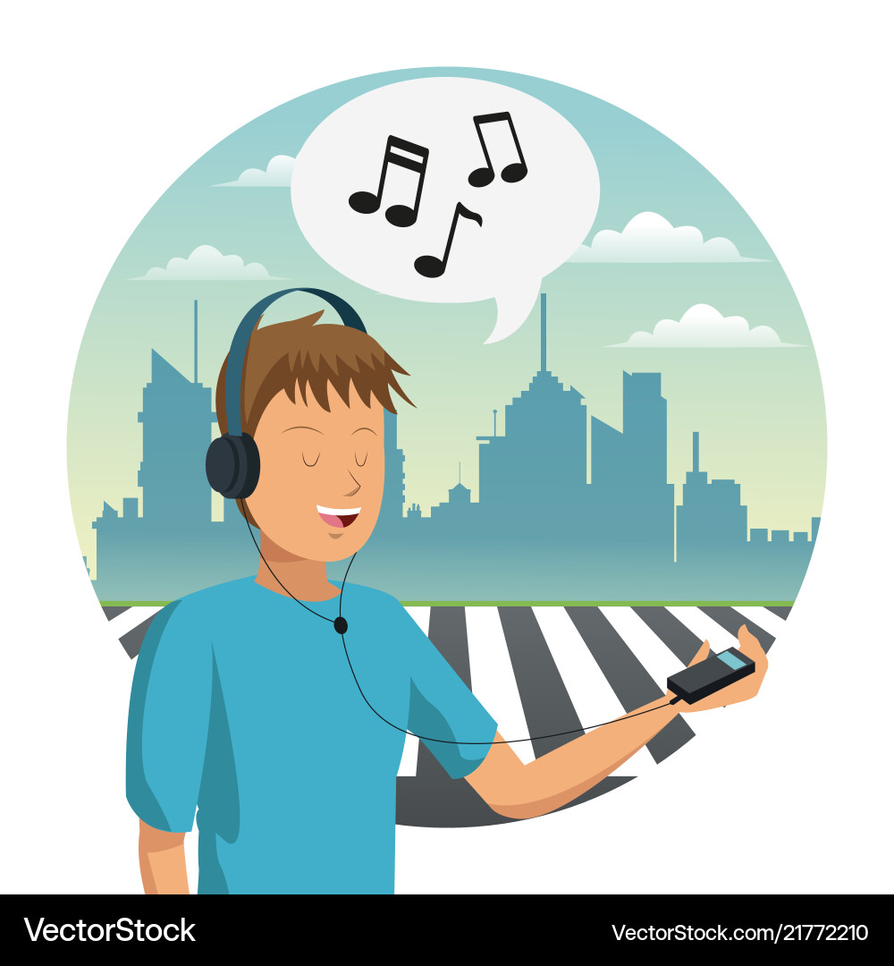 Young man listen music Royalty Free Vector Image