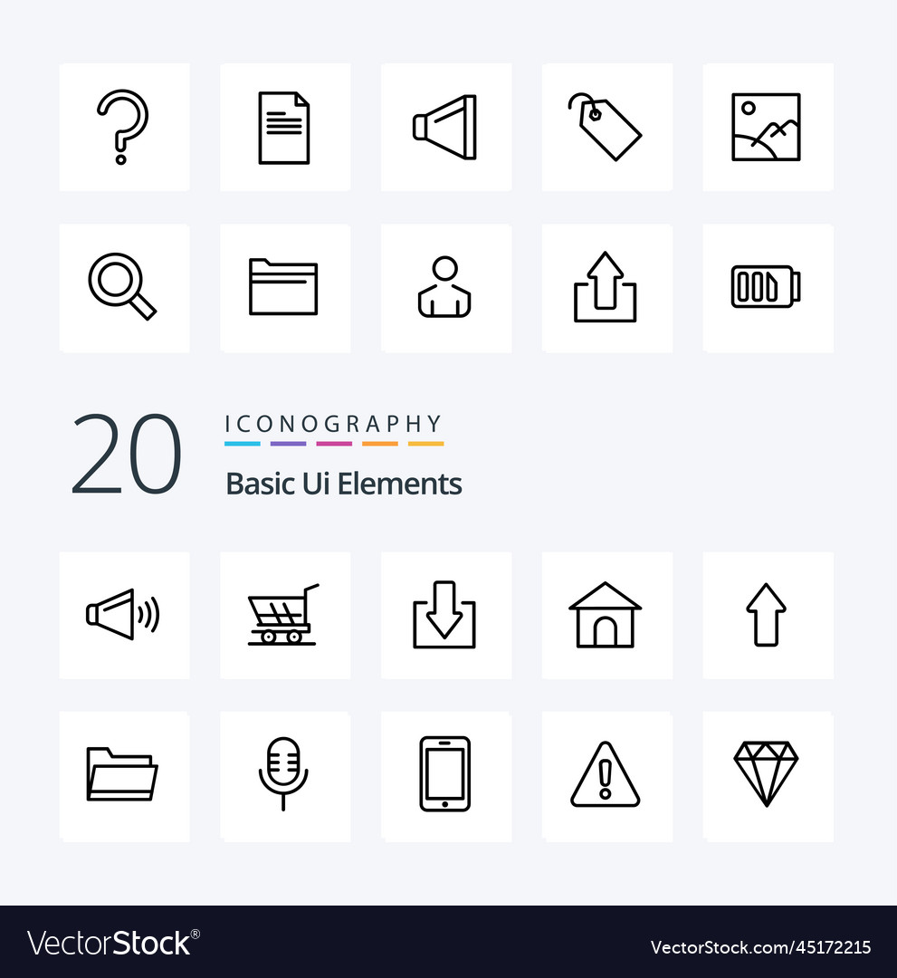20 basic ui elements line icon pack like question Vector Image