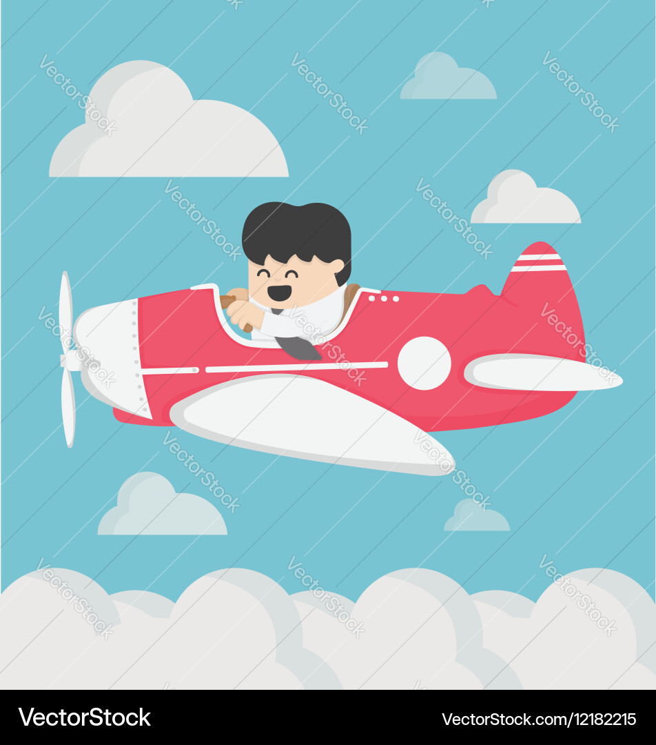 Business man flying a plane retro Royalty Free Vector Image