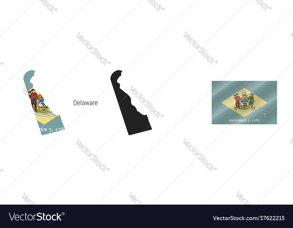 Delaware us state detailed flag map Royalty Free Vector
