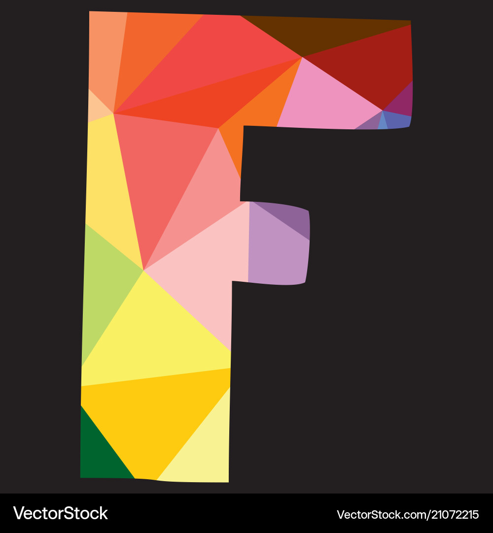 F low poly colorful alphabet letter isolated Vector Image