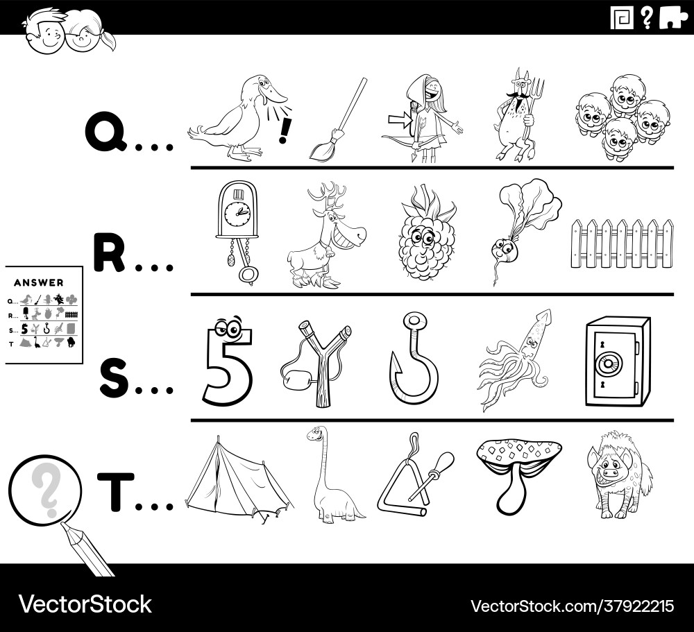First letter a word task for kids coloring Vector Image