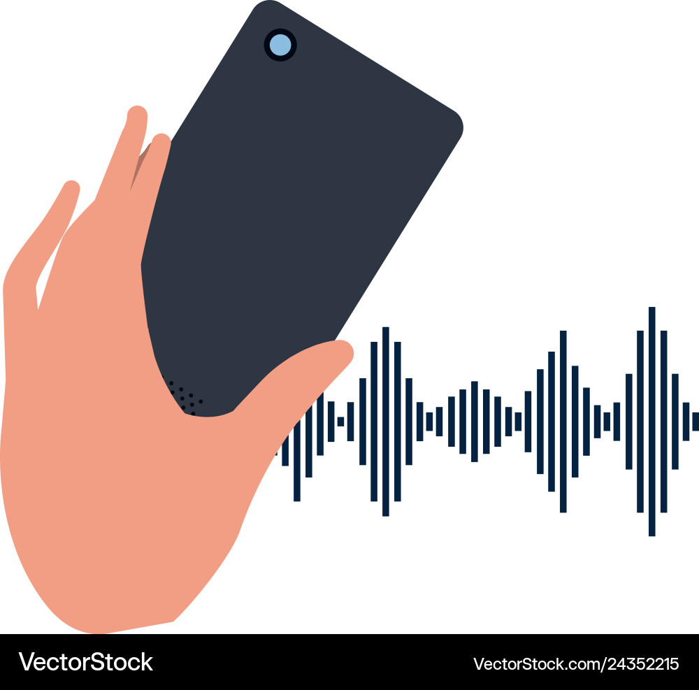 Hand with smartphone and sound wave Royalty Free Vector