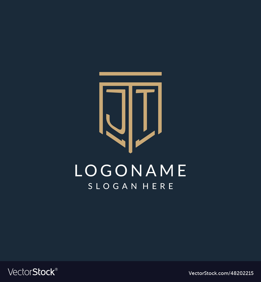 Initial jt shield logo monoline style modern Vector Image
