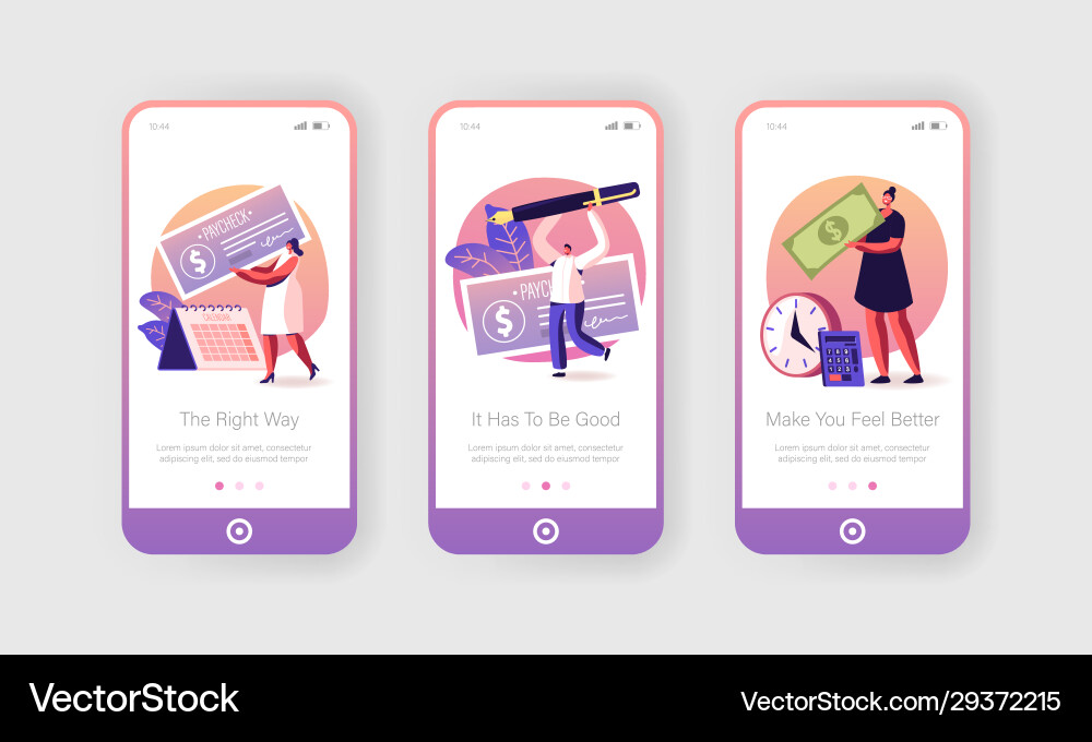 People getting and signing paycheck mobile app Vector Image
