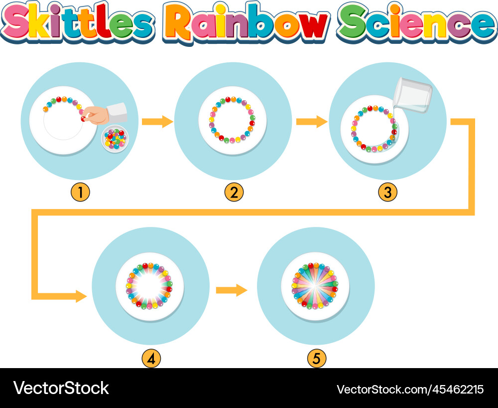 Rainbow skittles science experiment Royalty Free Vector