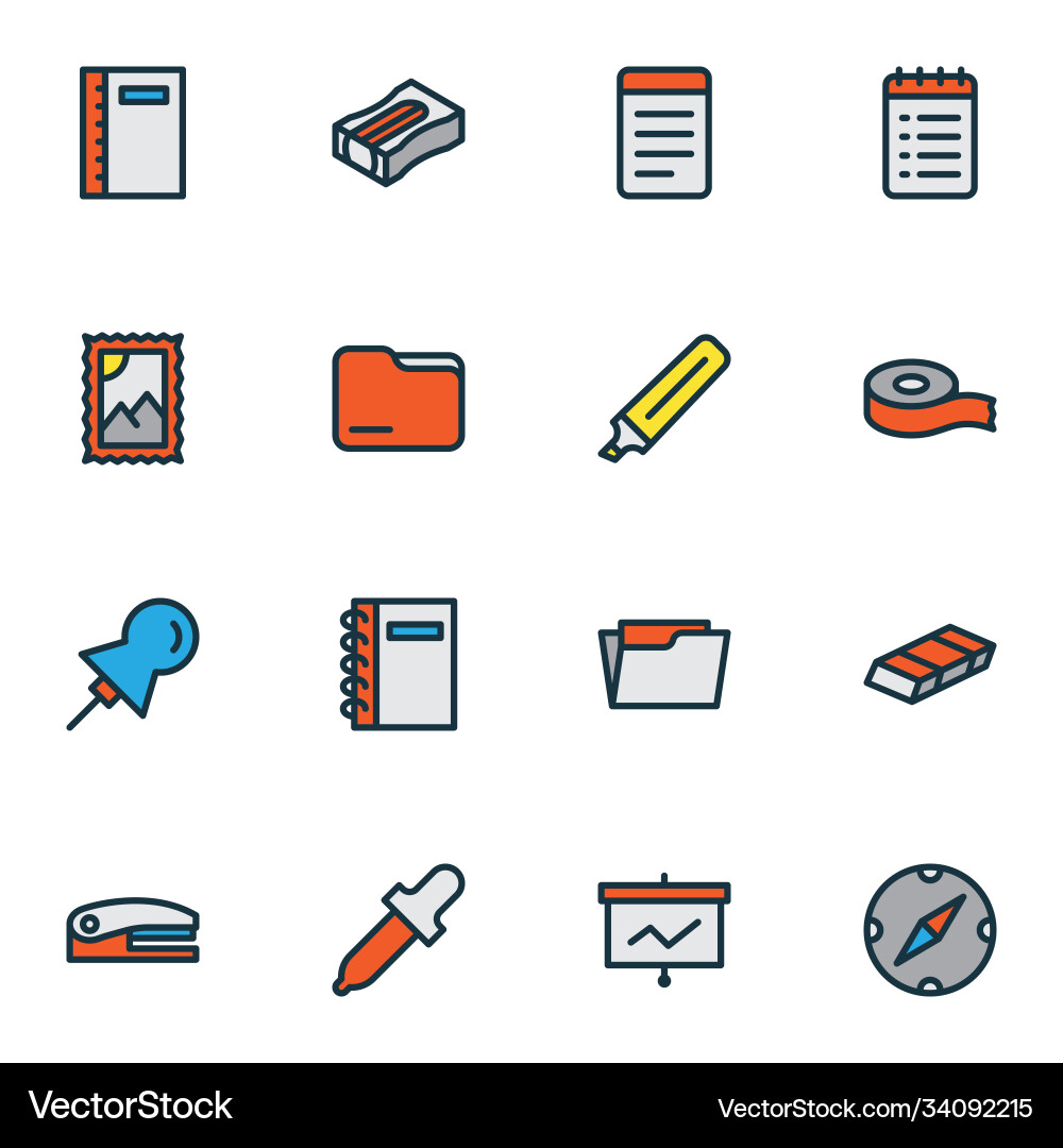 Stationary icons colored line set Royalty Free Vector Image
