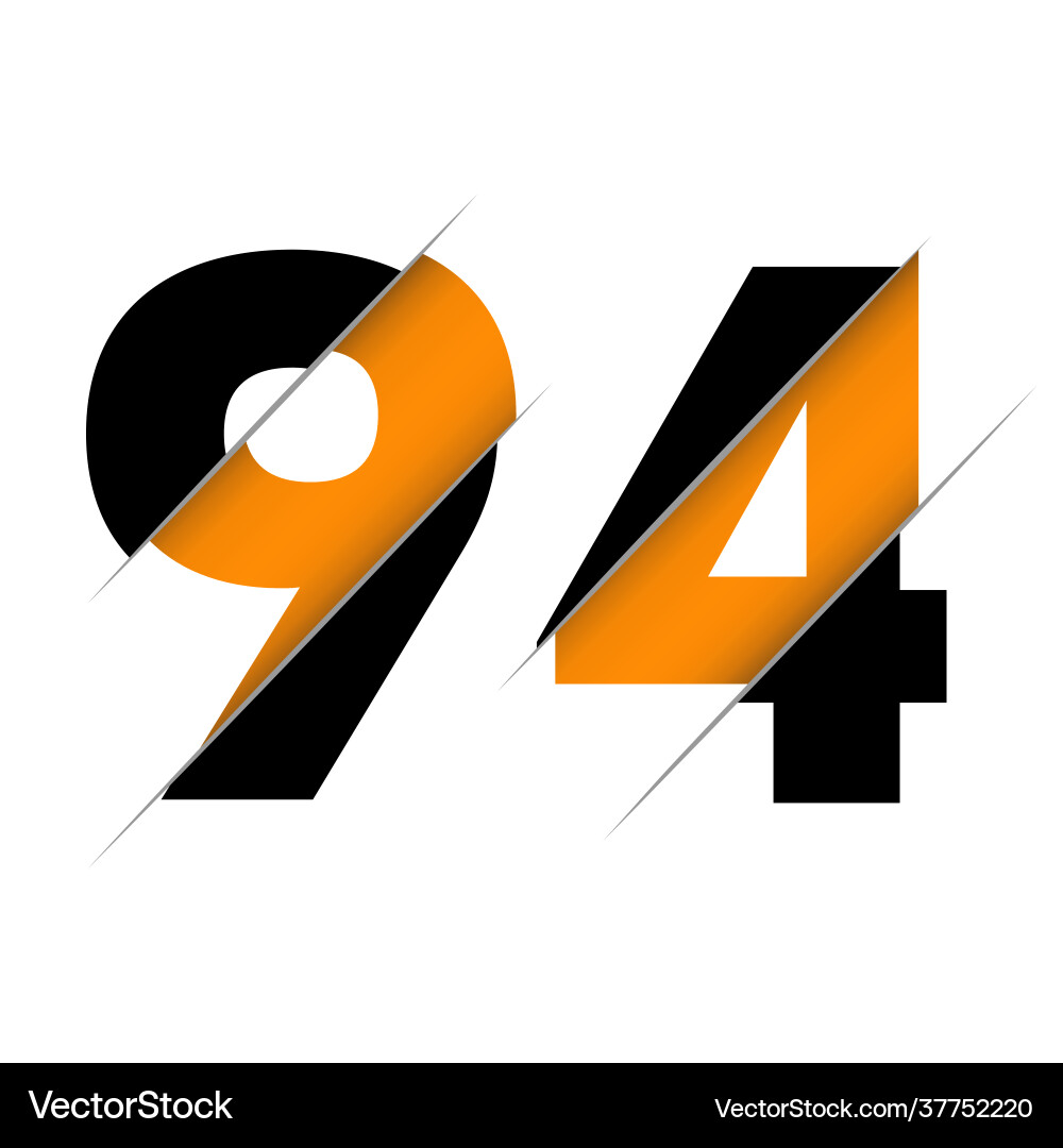 94 9 4 number logo design with a creative cut Vector Image