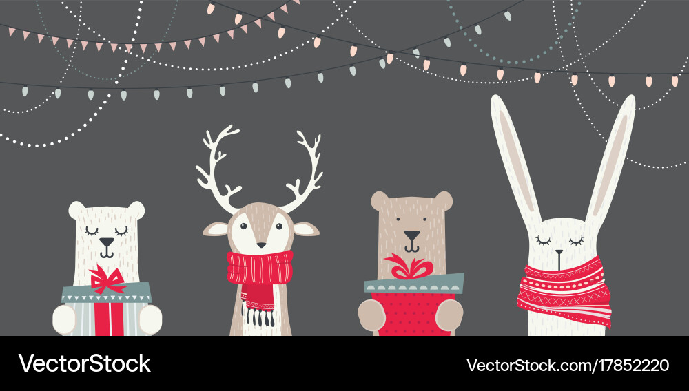 Banner with cute winter animals presents Vector Image