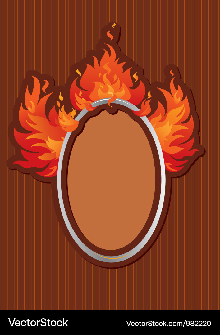 Oval frame with spurts of flame on stripe dark bac