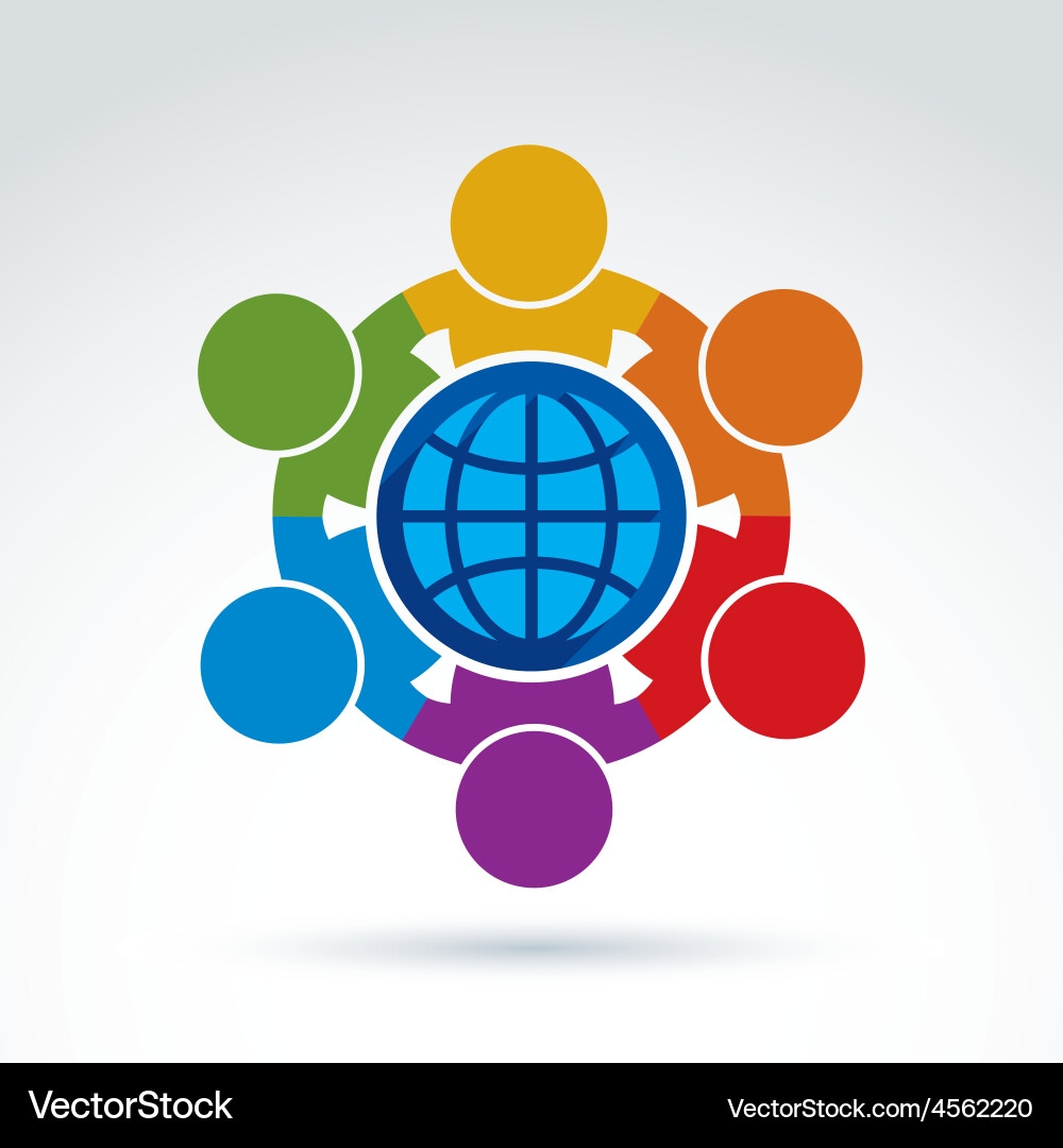 People standing around a globe sign mana Vector Image