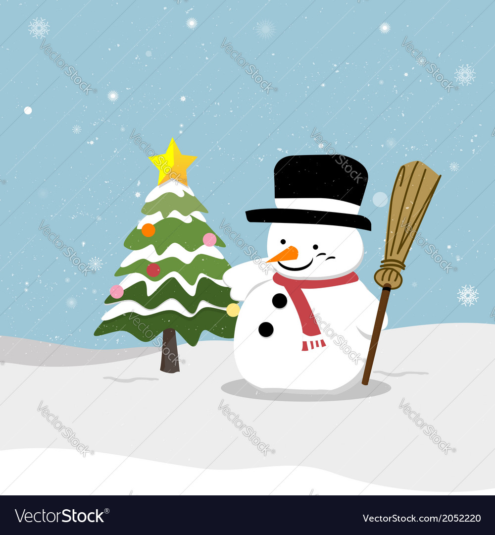 Snowman with christmas tree Royalty Free Vector Image