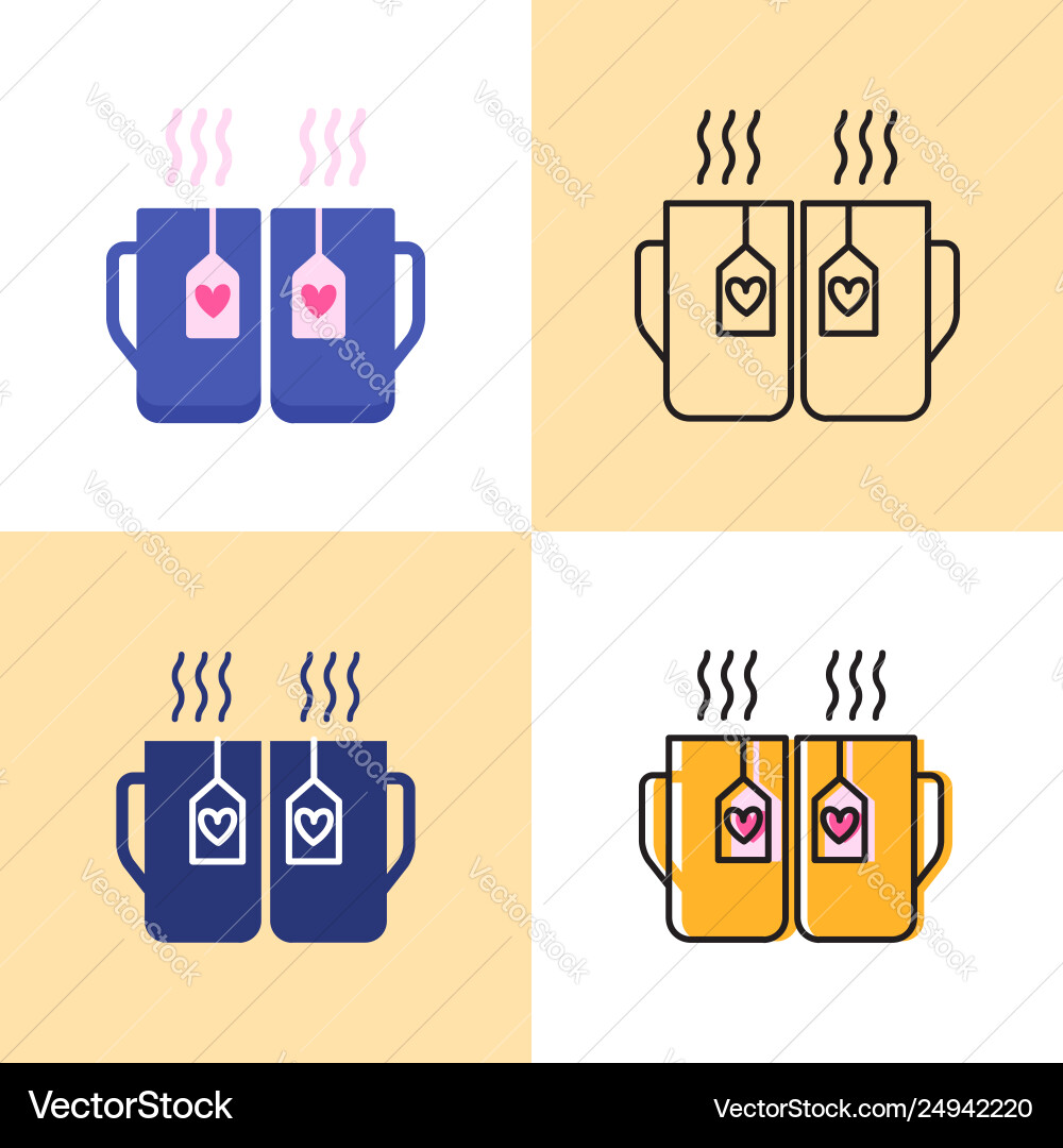 Two cups with hearts icon set in flat and line Vector Image