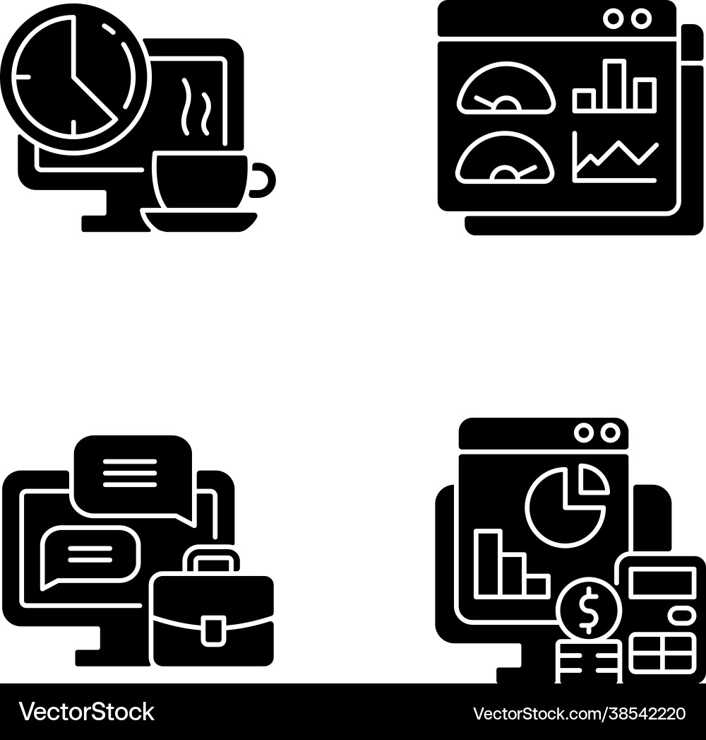 Work tracking black glyph icons set on white space