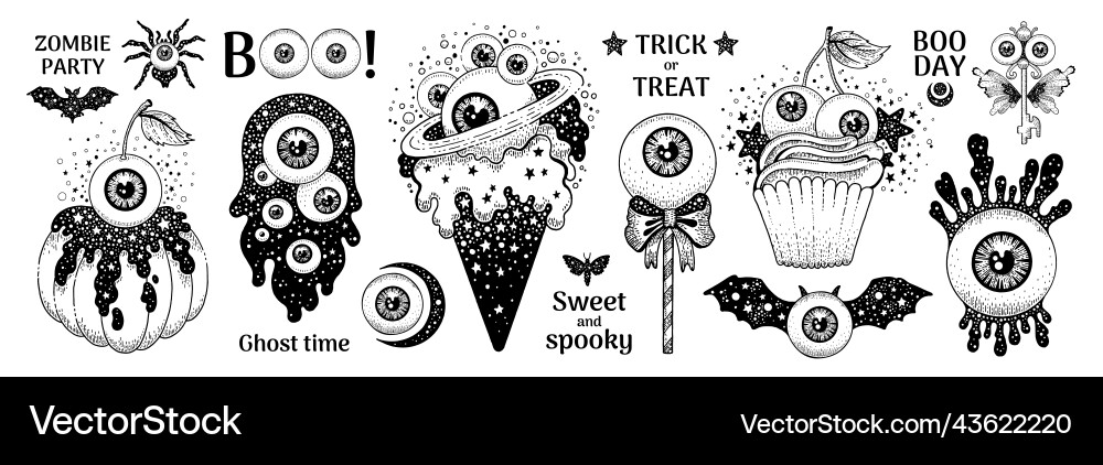 Zombie psychedelic halloween candy eyeball sketch Vector Image