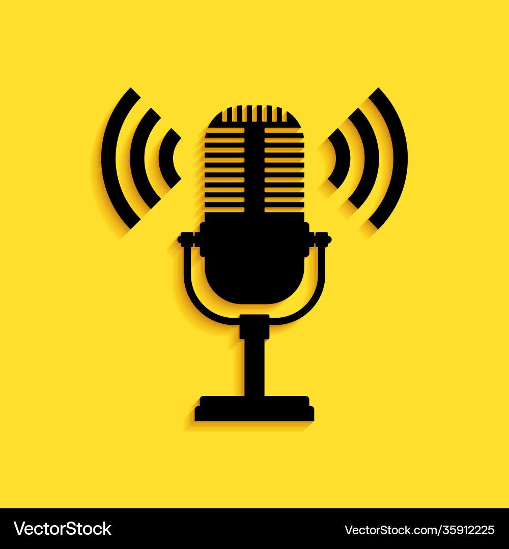 Black microphone icon isolated on yellow Vector Image