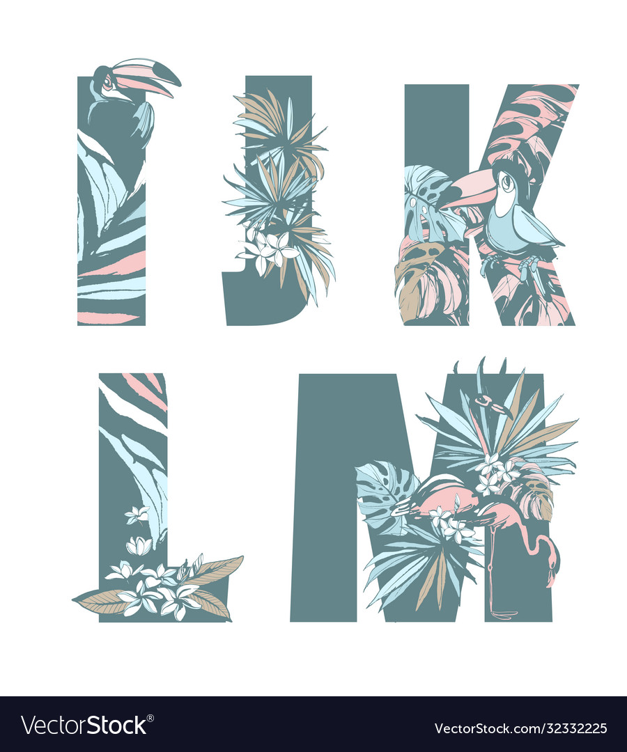 Decorative set tropical pattern letters alphabet Vector Image