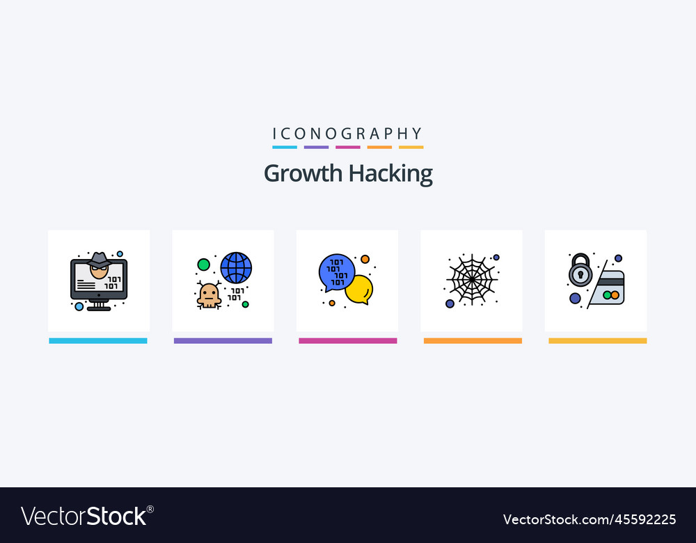 Hacking line filled 5 icon pack including Vector Image