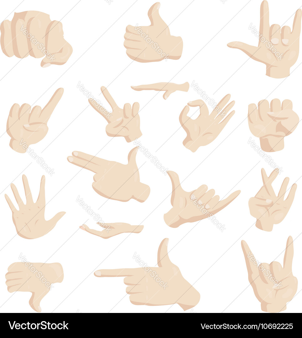 Hand gesture icons set cartoon style Royalty Free Vector