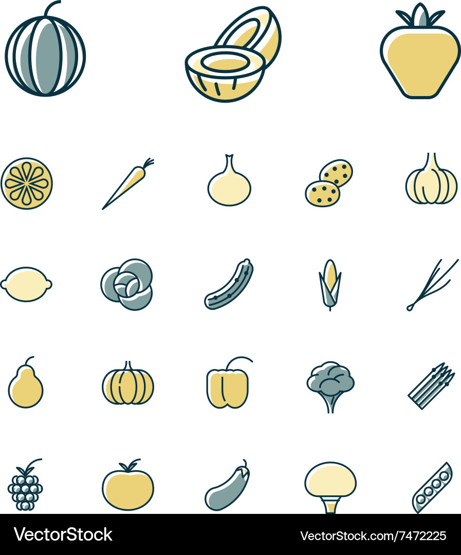 Icons thin blue food vegetables Royalty Free Vector Image