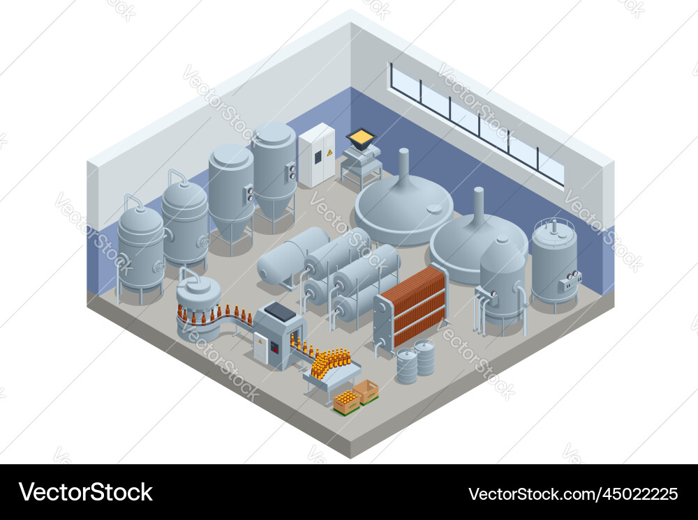 Isometric brewing craft beer brewing equipment Vector Image