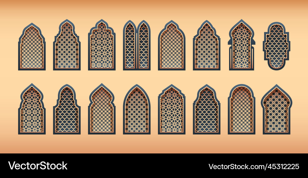 Ornamental arabic windows traditional islamic Vector Image