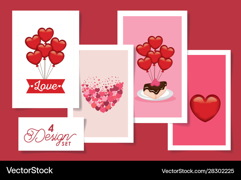 Set four designs love and decoration Royalty Free Vector