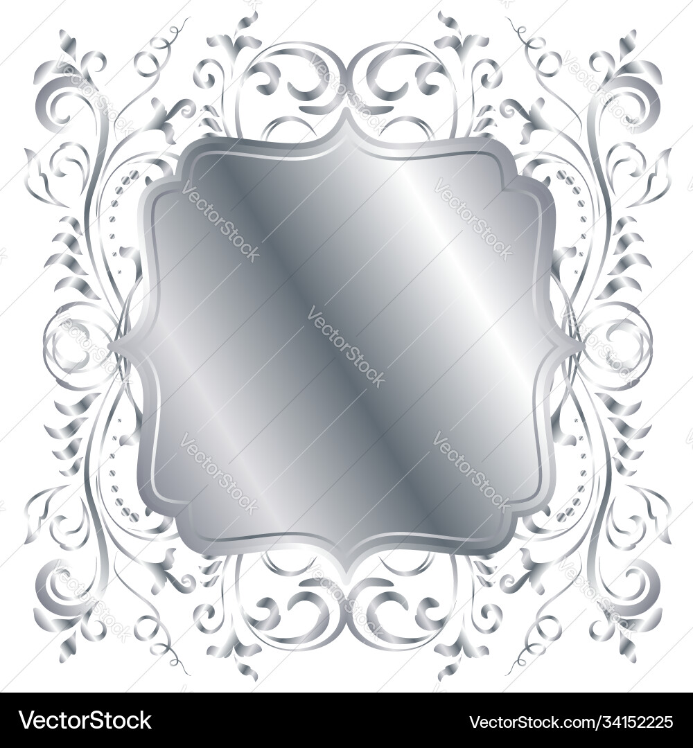 Silver shiny glowing ornate frame isolated over Vector Image
