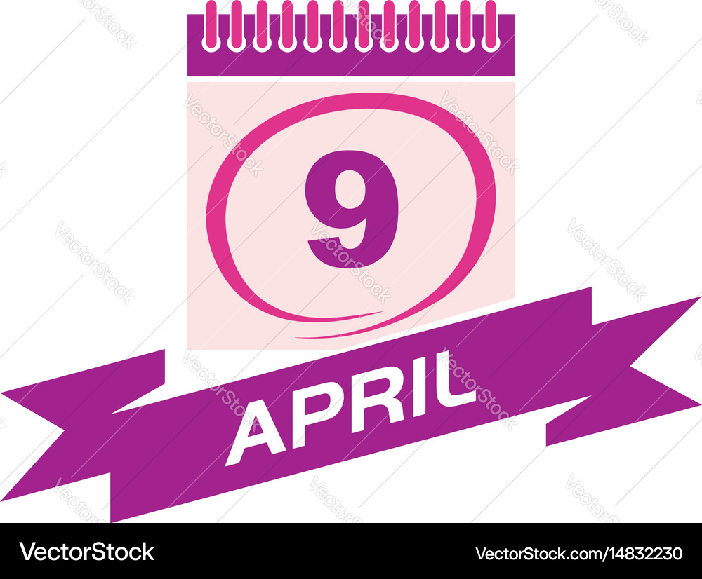 9 april calendar with ribbon Royalty Free Vector Image