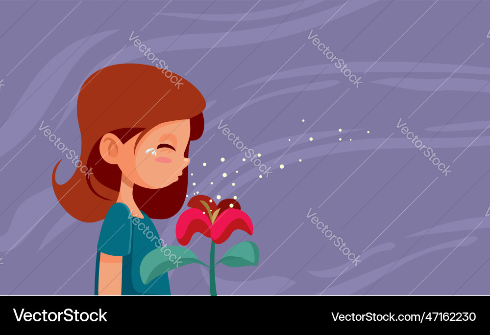 Allergic girl affected by pollen during spring Vector Image