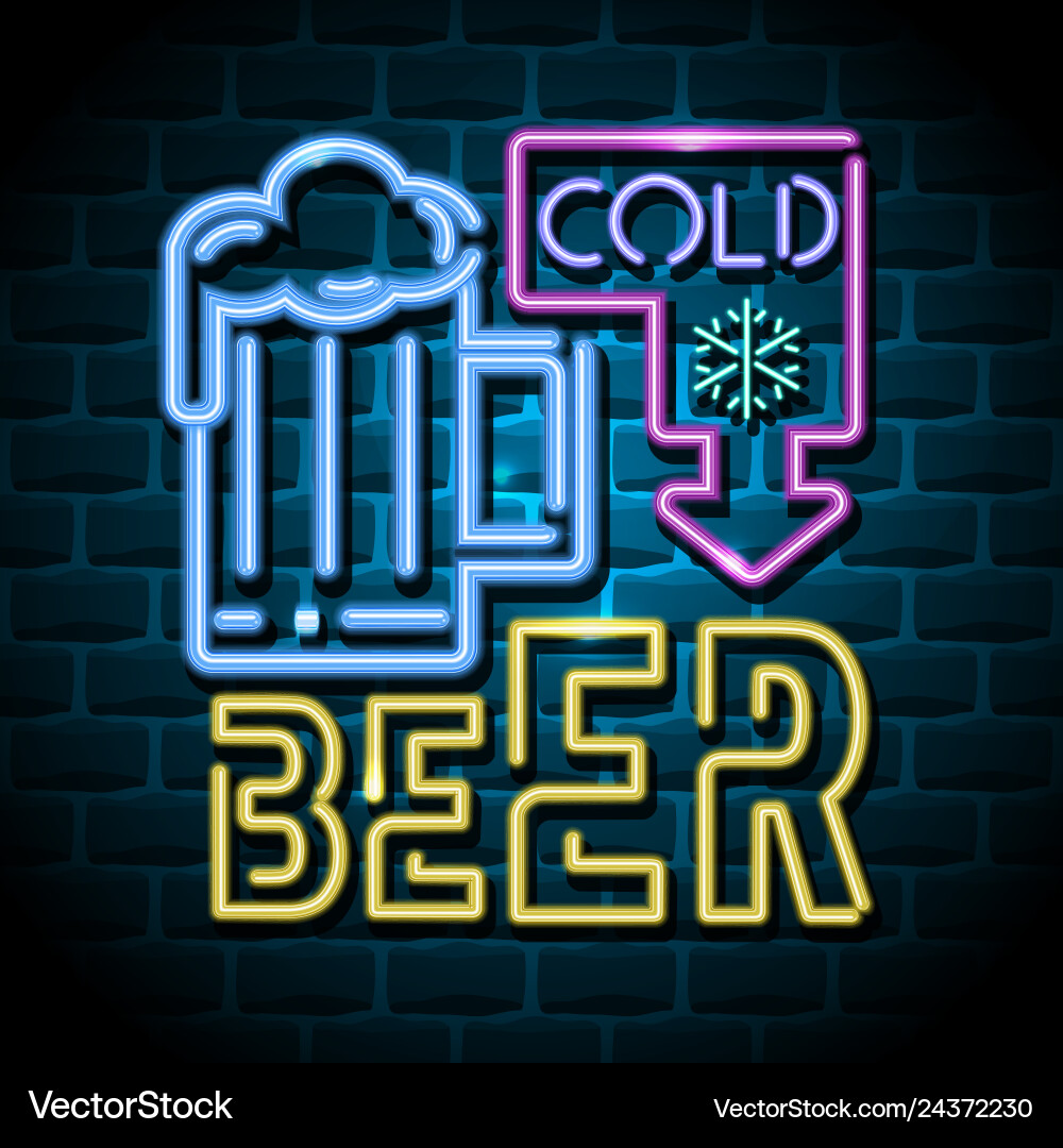 Cold beer neon advertising sign Royalty Free Vector Image