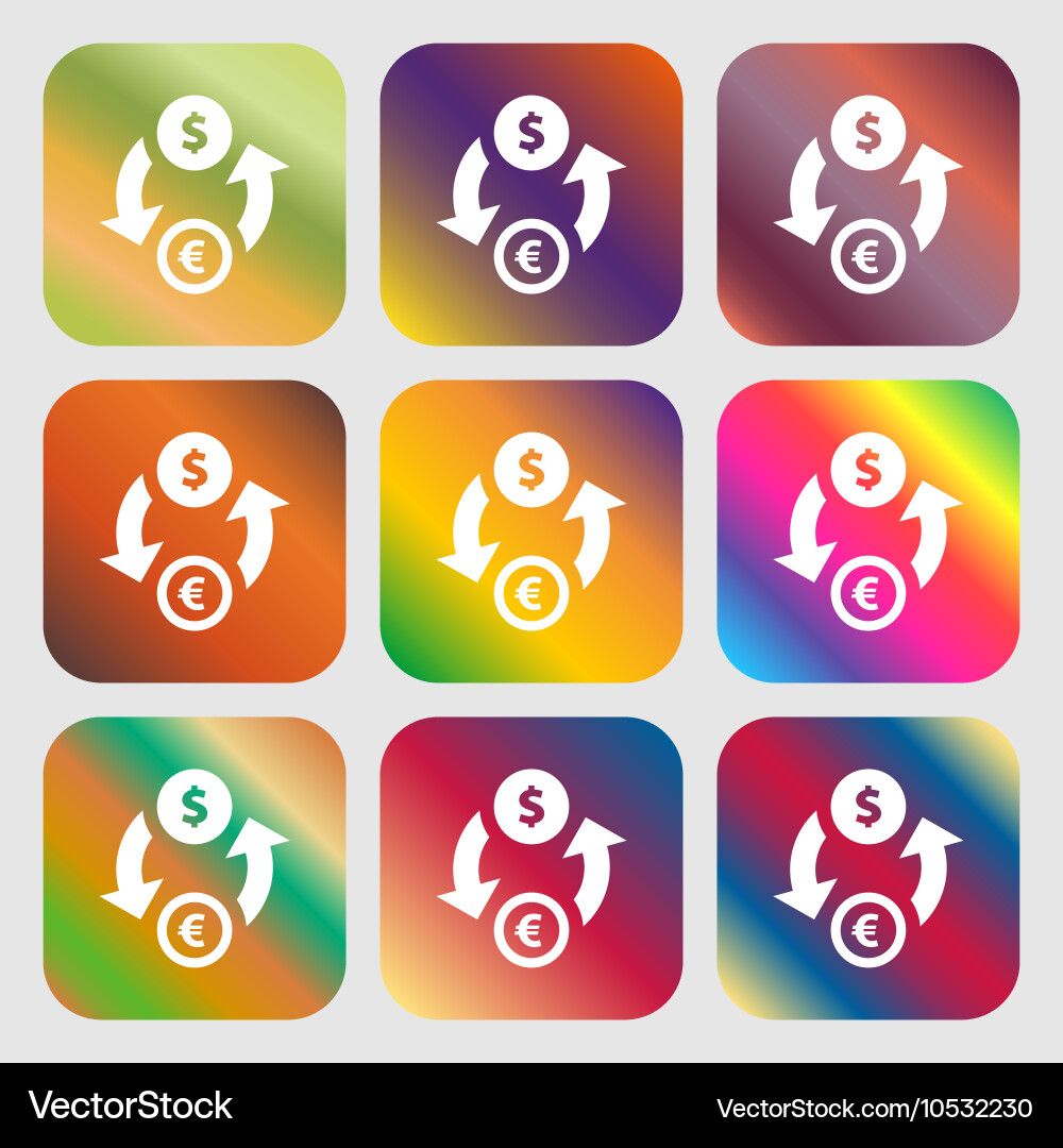Currency exchange icon nine buttons with bright Vector Image