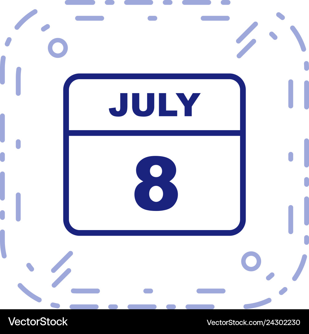 July 8th date on a single day calendar Royalty Free Vector