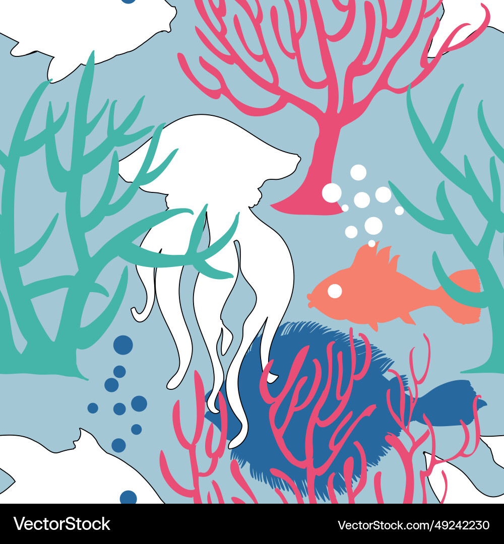 Marine life seamless pattern turbot fish Vector Image