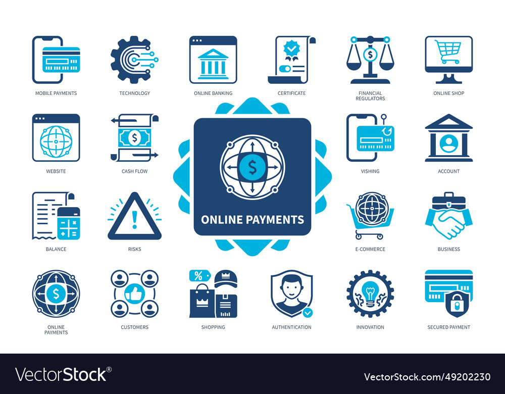 Online payments solid icon set Royalty Free Vector Image