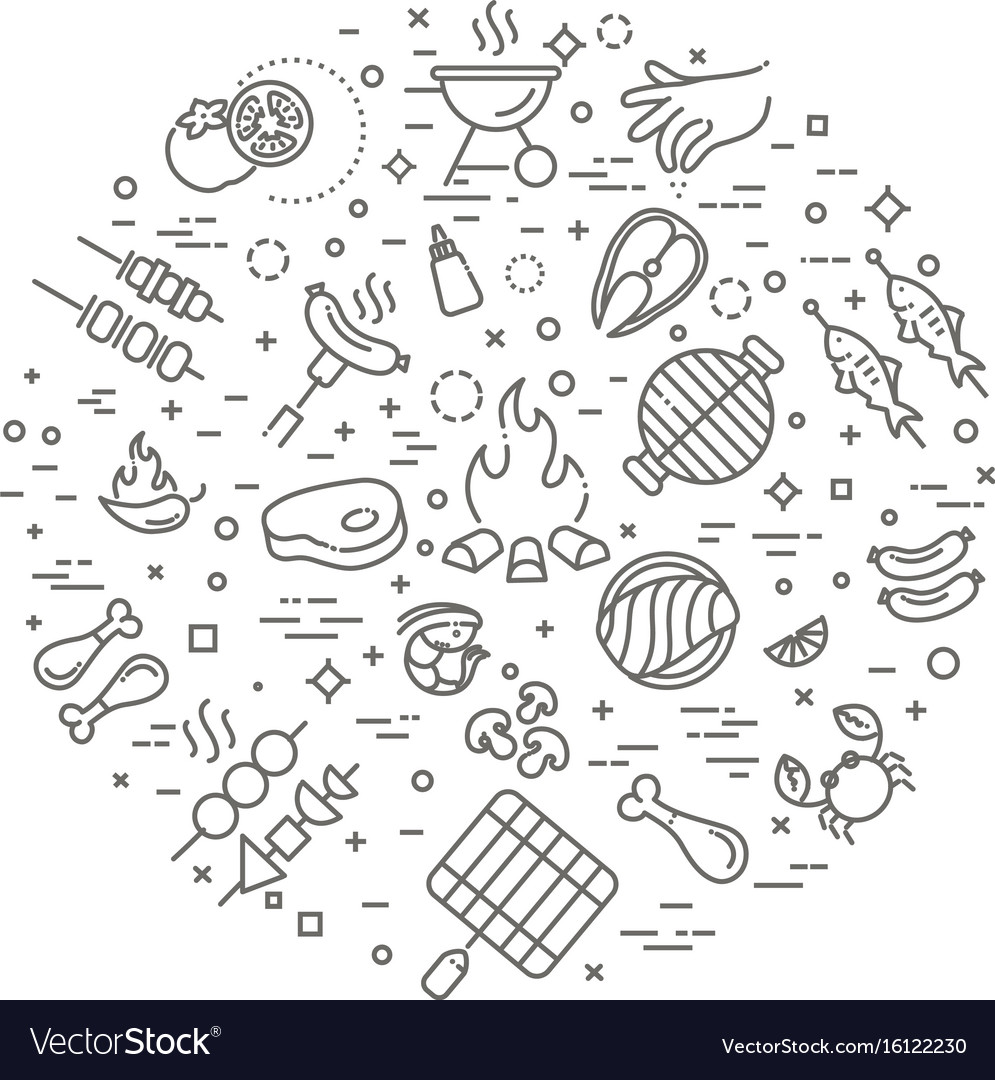 Simple set of barbecue related line icons Vector Image