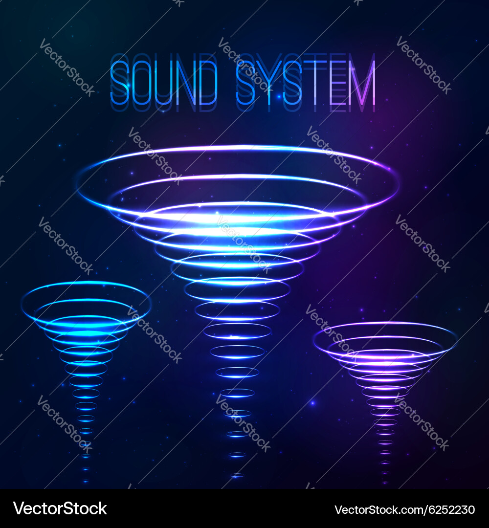 Sound shining cones at cosmic background Vector Image