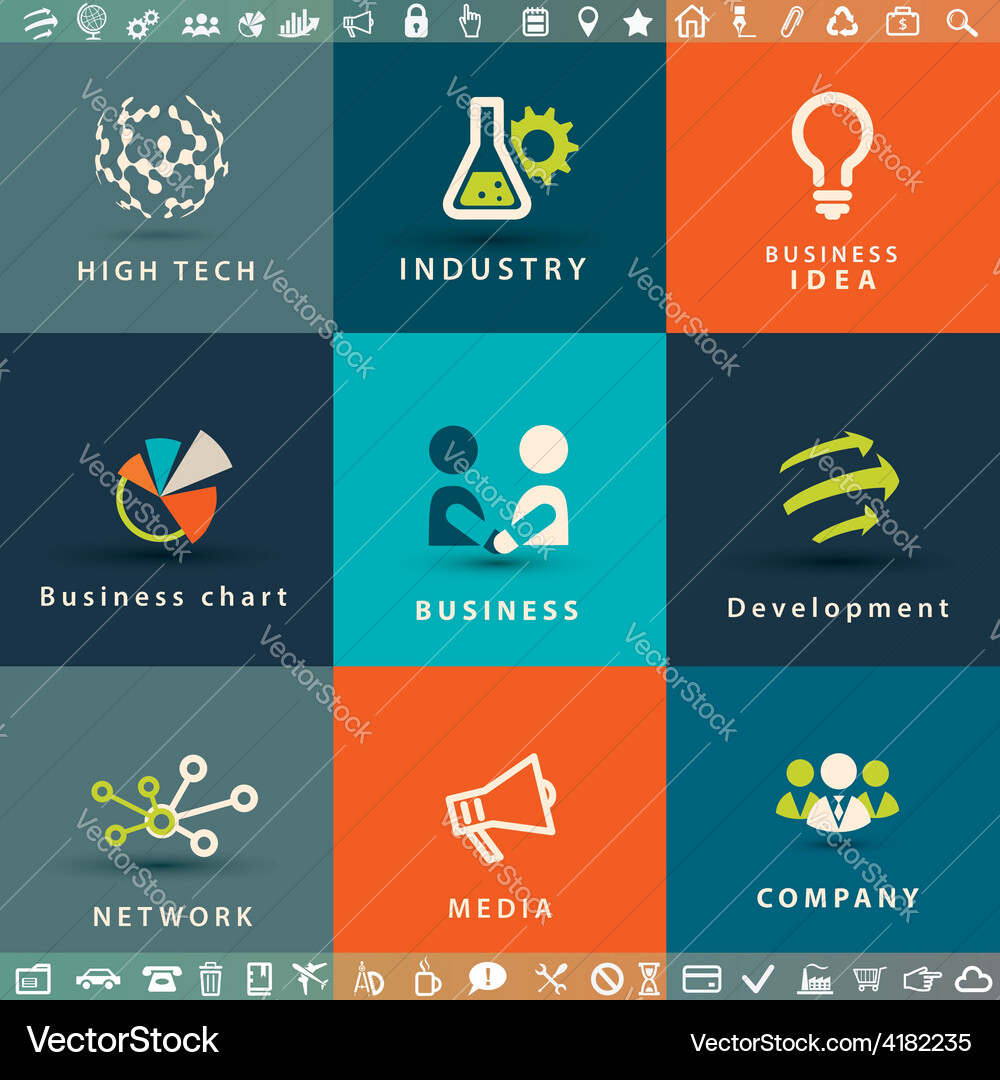 Abstract business and technology icons set Vector Image