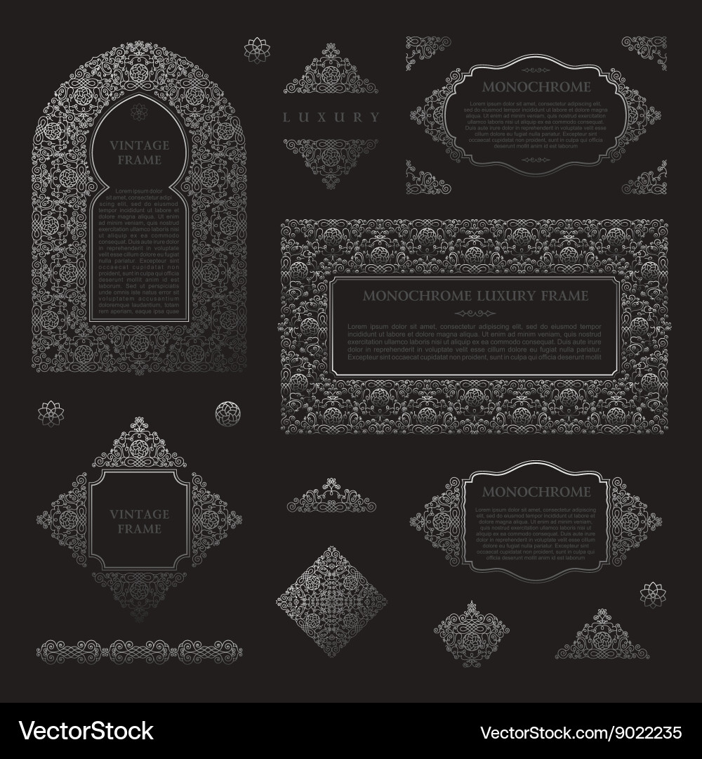 Arabic set of frames lines art design Royalty Free Vector
