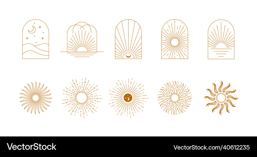 Boho style linear logos icons and symbols Vector Image