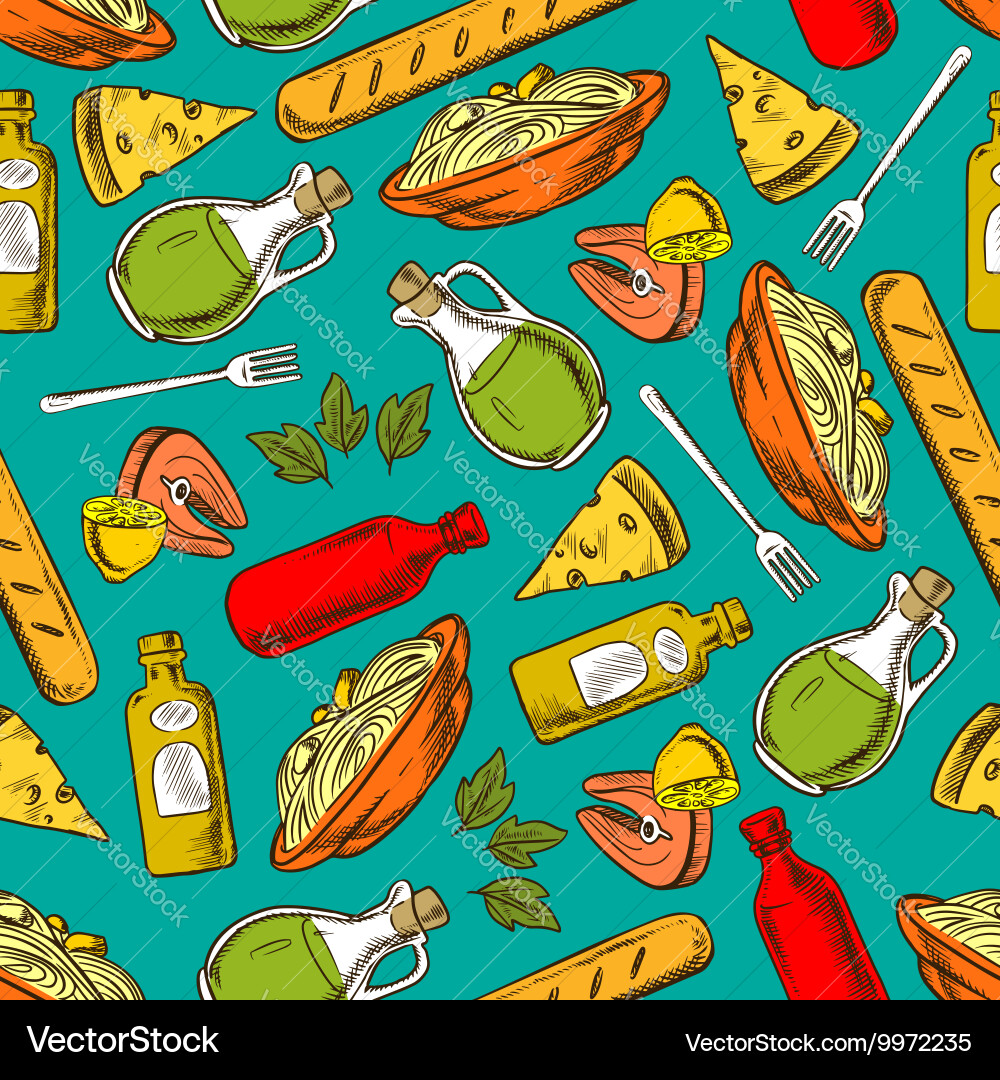 Food seamless pattern background Meal and spices Vector Image