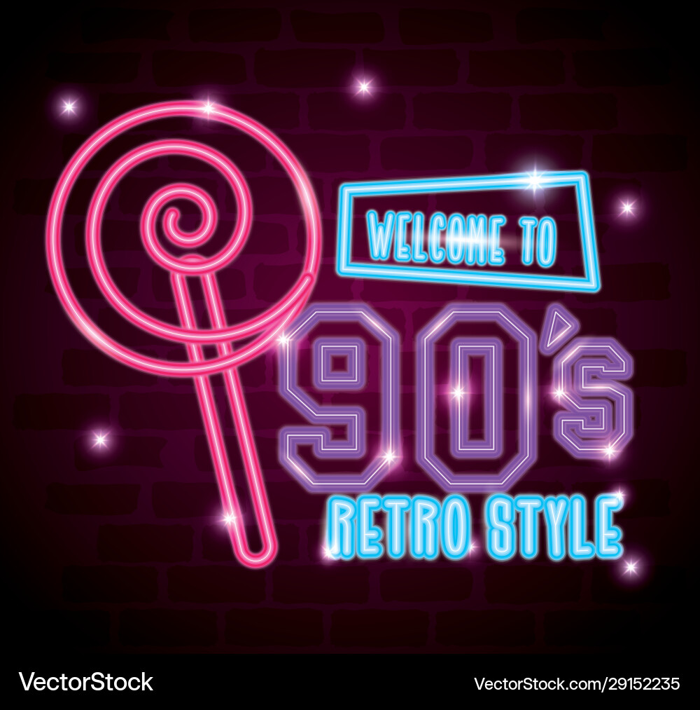Welcome to nineties retro style neon light Vector Image