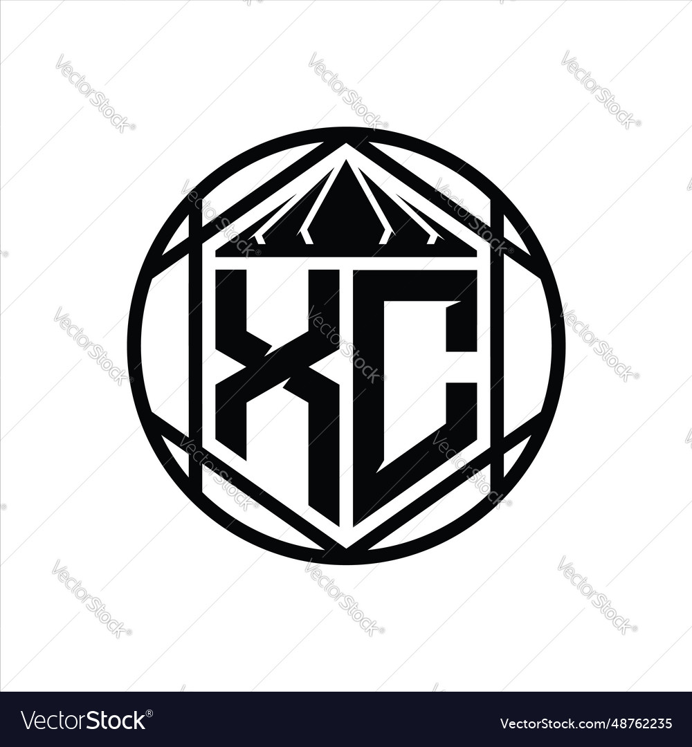 Xc letter logo monogram hexagon slice crown sharp Vector Image