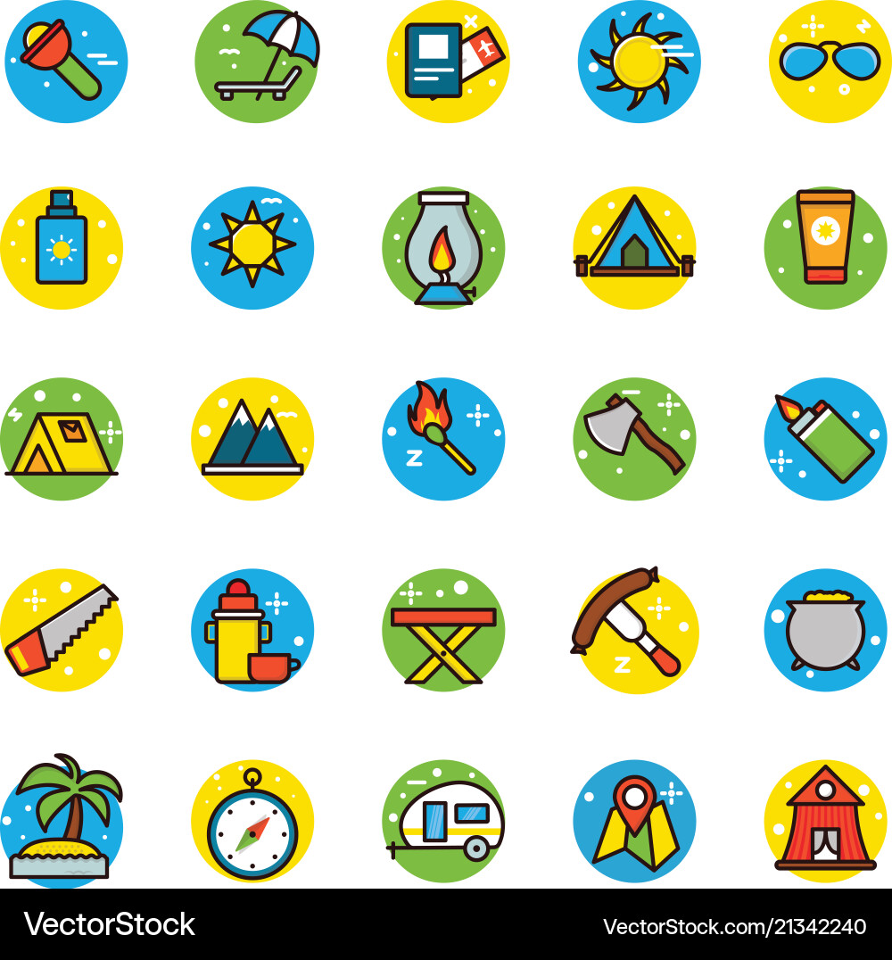 Beach and camping icons Royalty Free Vector Image