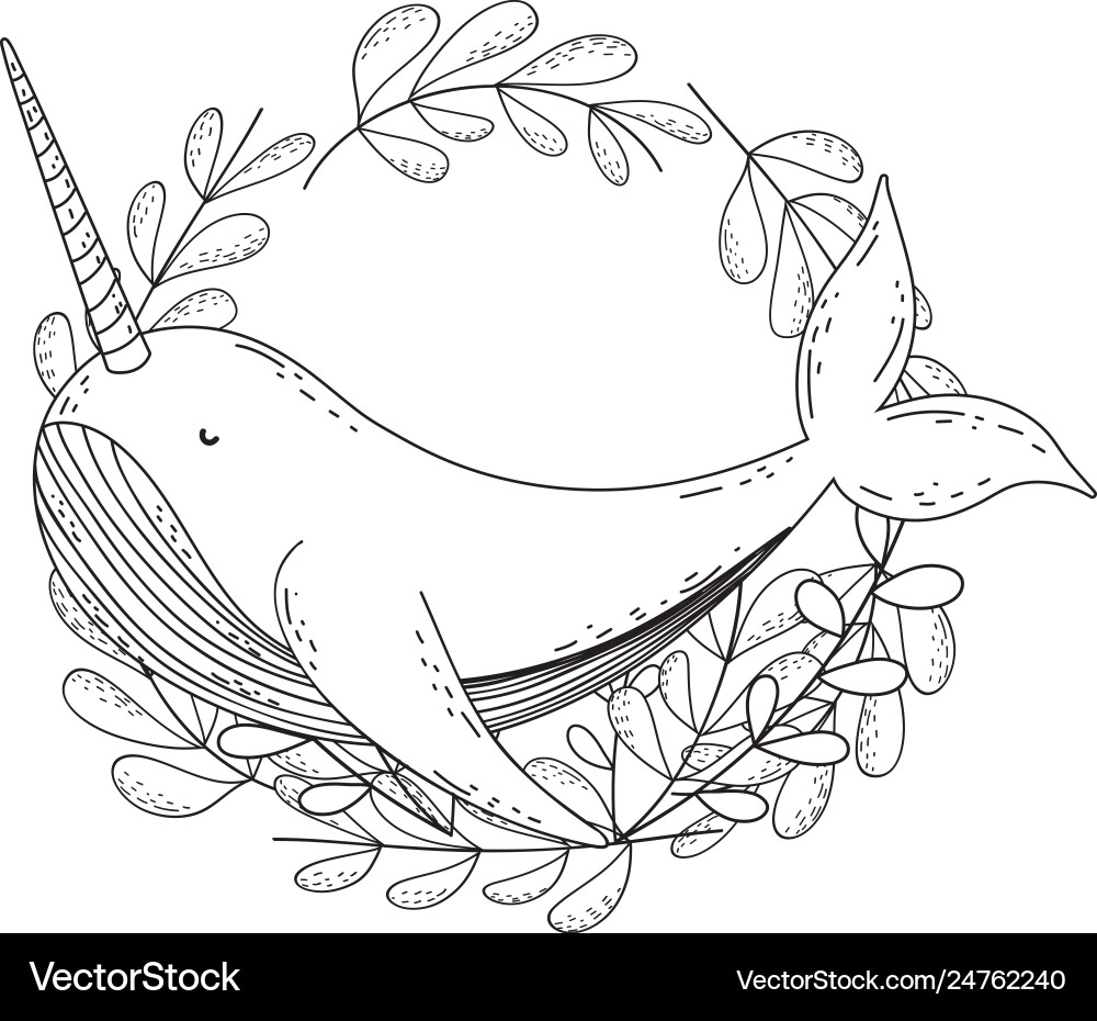 Cute narval fairytale character Royalty Free Vector Image